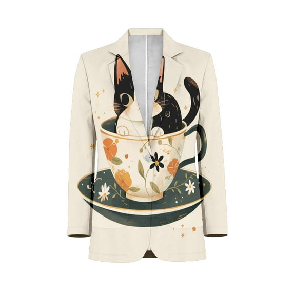 Cute Cat In A Tea Cup Customized Men's Suits full man Shawl Collar ...