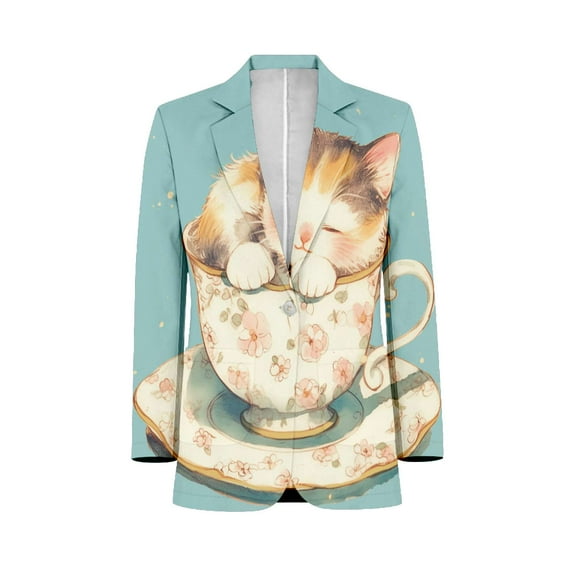 Cute Cat In A Tea Cup Customized Men's Suits full man Shawl Collar ...