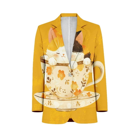 Cute Cat In A Tea Cup Customized Men's Suits full man Shawl Collar ...
