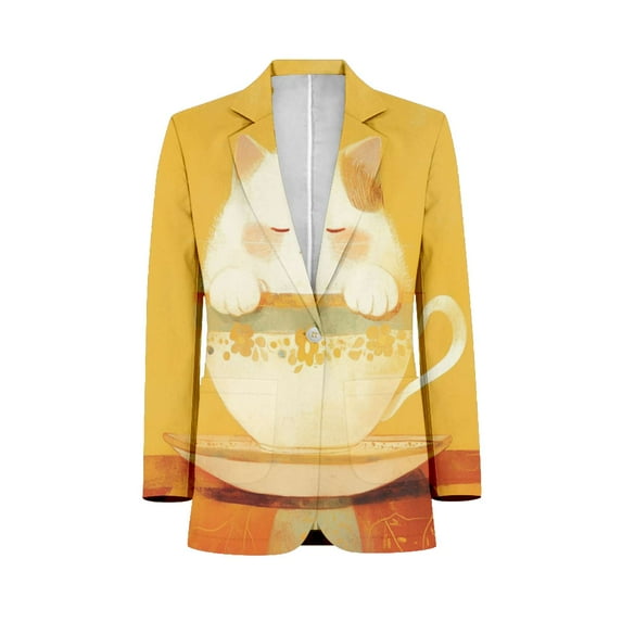 Cute Cat In A Tea Cup Men's Suit Blazer Casual Party Wear Slim Fit Suit ...