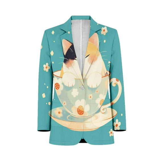 Cute Cat In A Tea Cup Men's Suit Blazer Casual Party Wear Slim Fit Suit ...