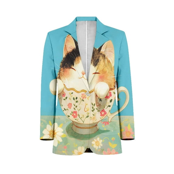 Cute Cat In A Tea Cup Men's Suit Blazer Casual Party Wear Slim Fit Suit ...