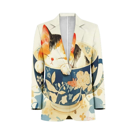 Cute Cat In A Tea Cup Men's Suit Blazer Casual Party Wear Slim Fit Suit ...