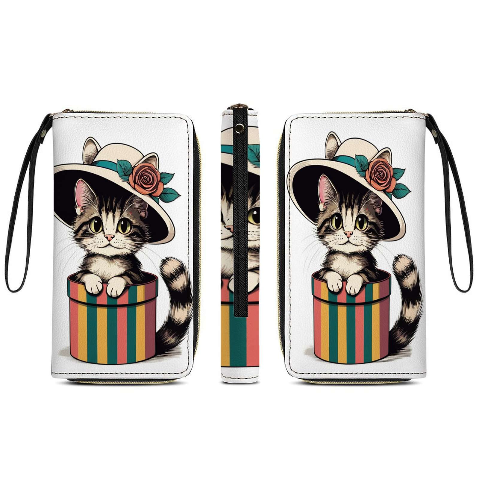 Cute Cat In Hat Box Long Wallets For Women PU Leather Purse Card Holder ...