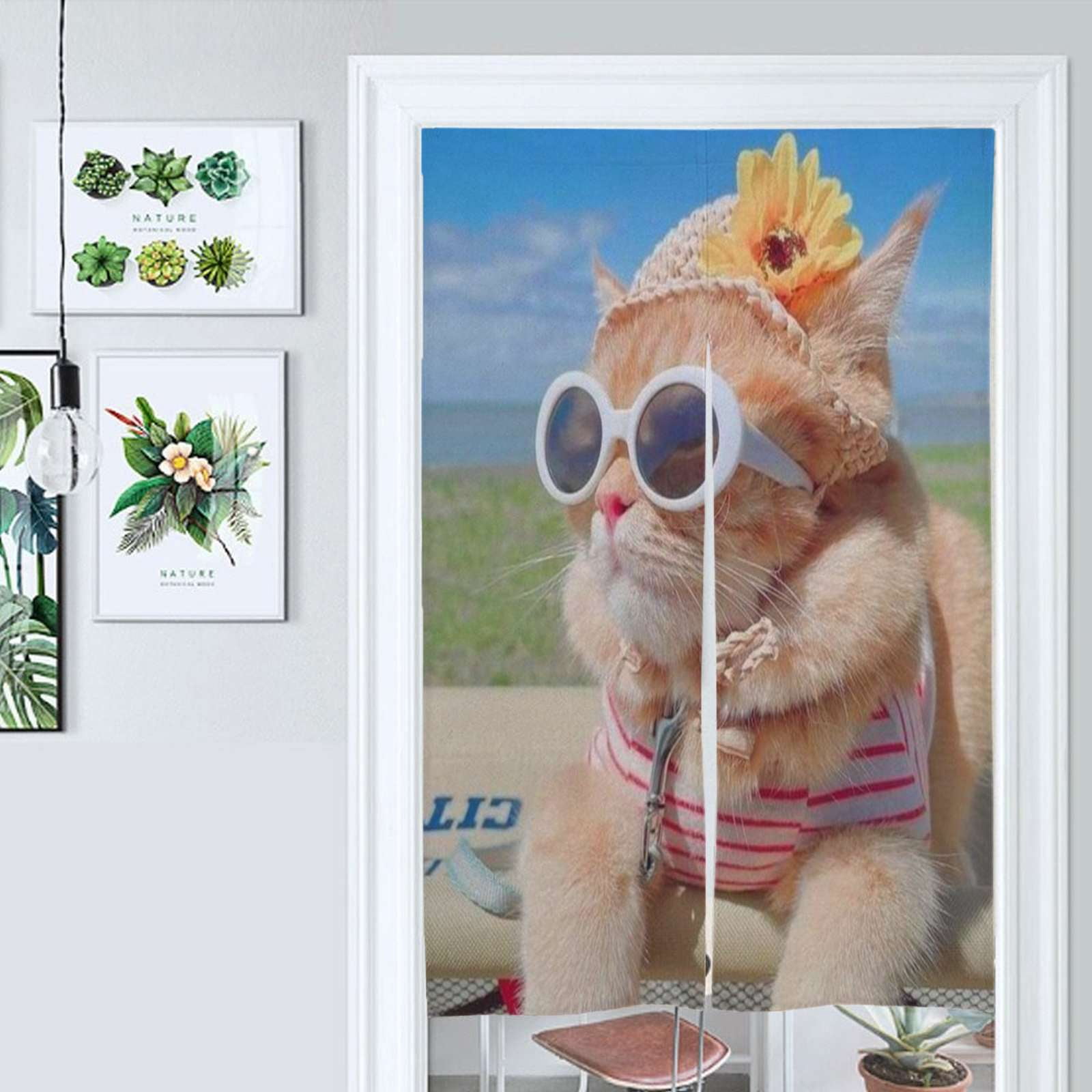 Cute Cat In Sunglasses And Hat Door Curtain Nordic Living Room ...