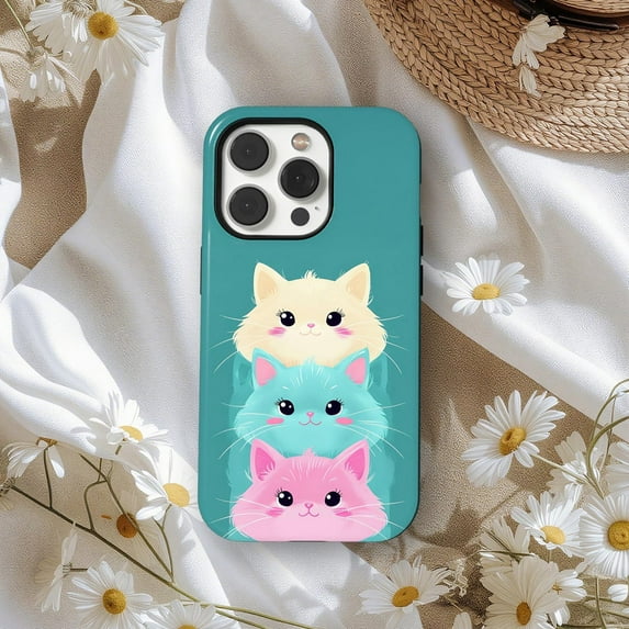 Cute Cat Kawaii Pastel Kitty Cartoon Phone Case with iPhone 17 to 11 ...