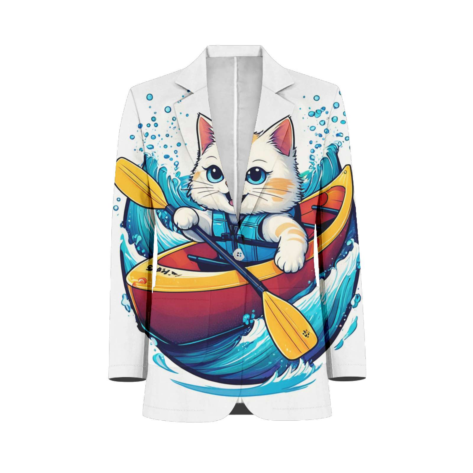 Cute Cat Kayaking Adventure Mens Suits Shawl Collar Slim Fit Suit Mens ...