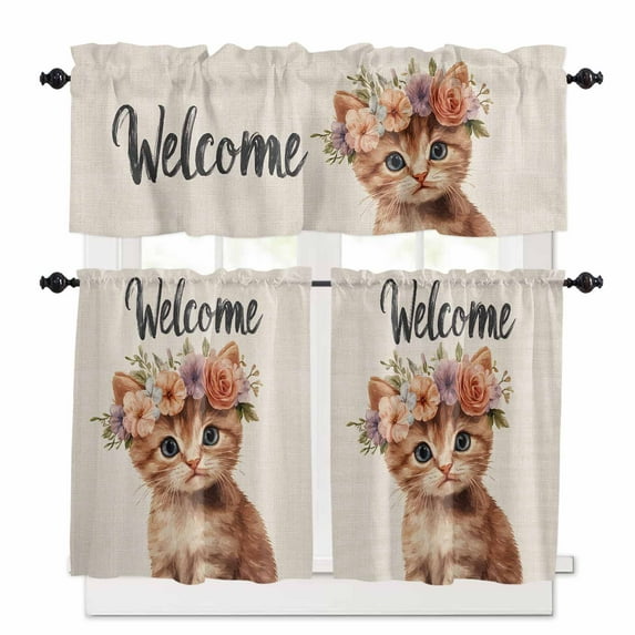 Cute Cat Kitchen Curtains Valances and Tiers Set of 3 Garland Tier ...