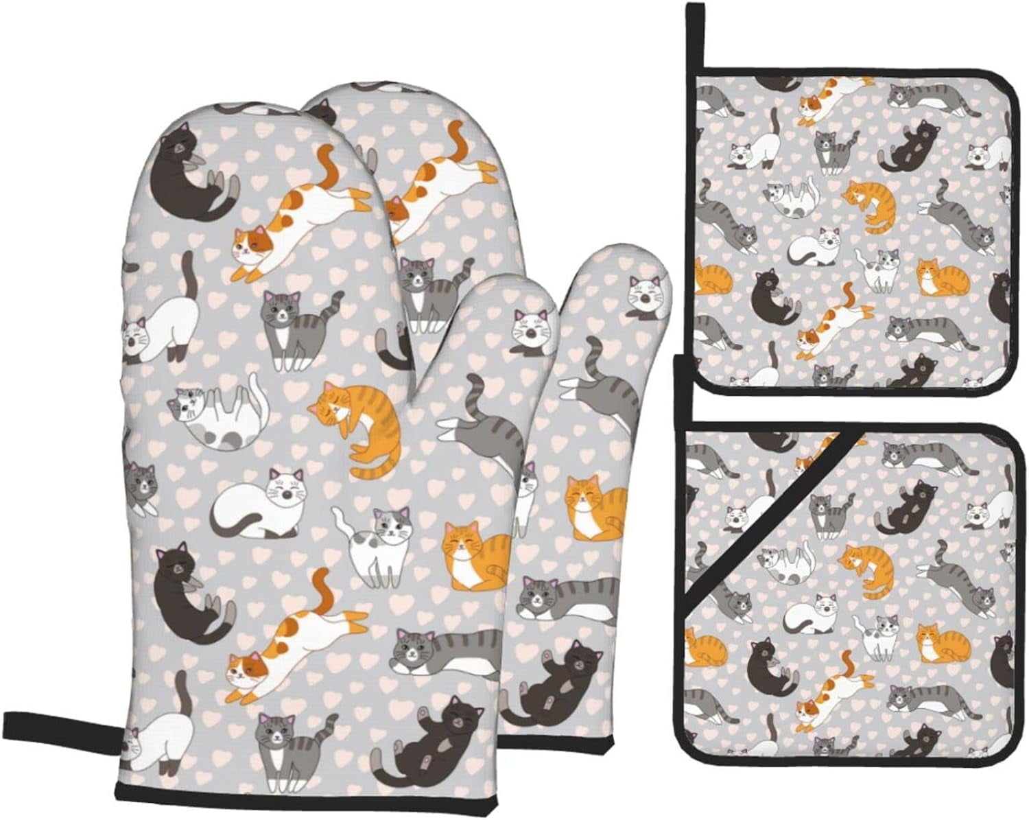Cute Cat Kitten Oven Mitts and Pot Holders Set of 4, Oven Mittens and ...