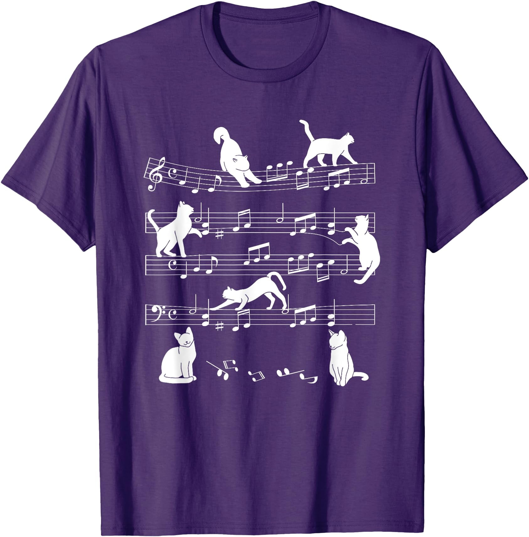 Cute Cat Kitty Playing Music Note Clef Musician Art Unisex T-Shirt for ...