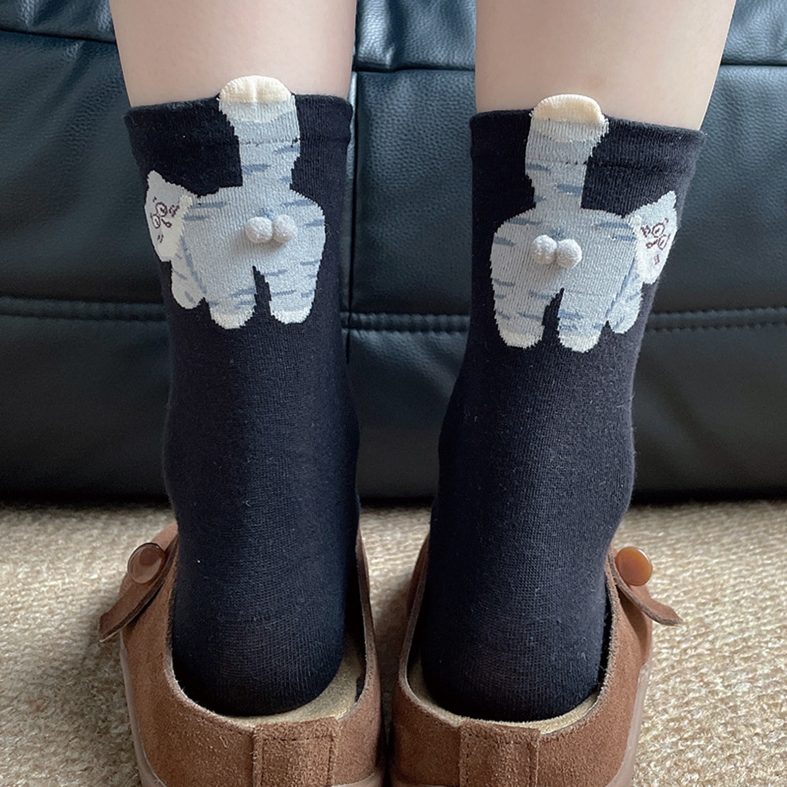 Cute Cat Knit Slipper Socks, Winter Warm House Socks, Christmas Gift ...