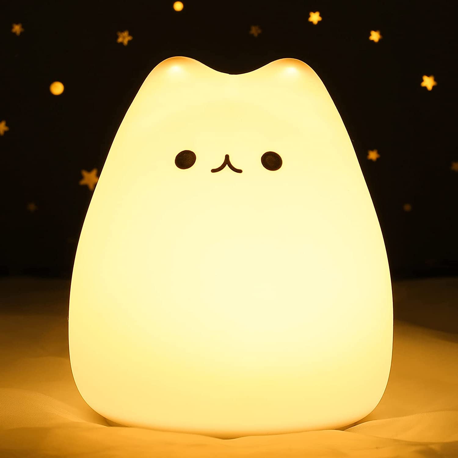 Cute Cat Lamp. Kids Night Light for Girls Bedroom with Tap Control. 7 ...