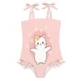 Cute Cat Little White Flower Girls' One-Piece Swimsuit Bowknot Tie ...
