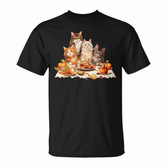 Cute Cat Lover Celebrating Thanksgiving Autumn Dinner Graphic Tee ...