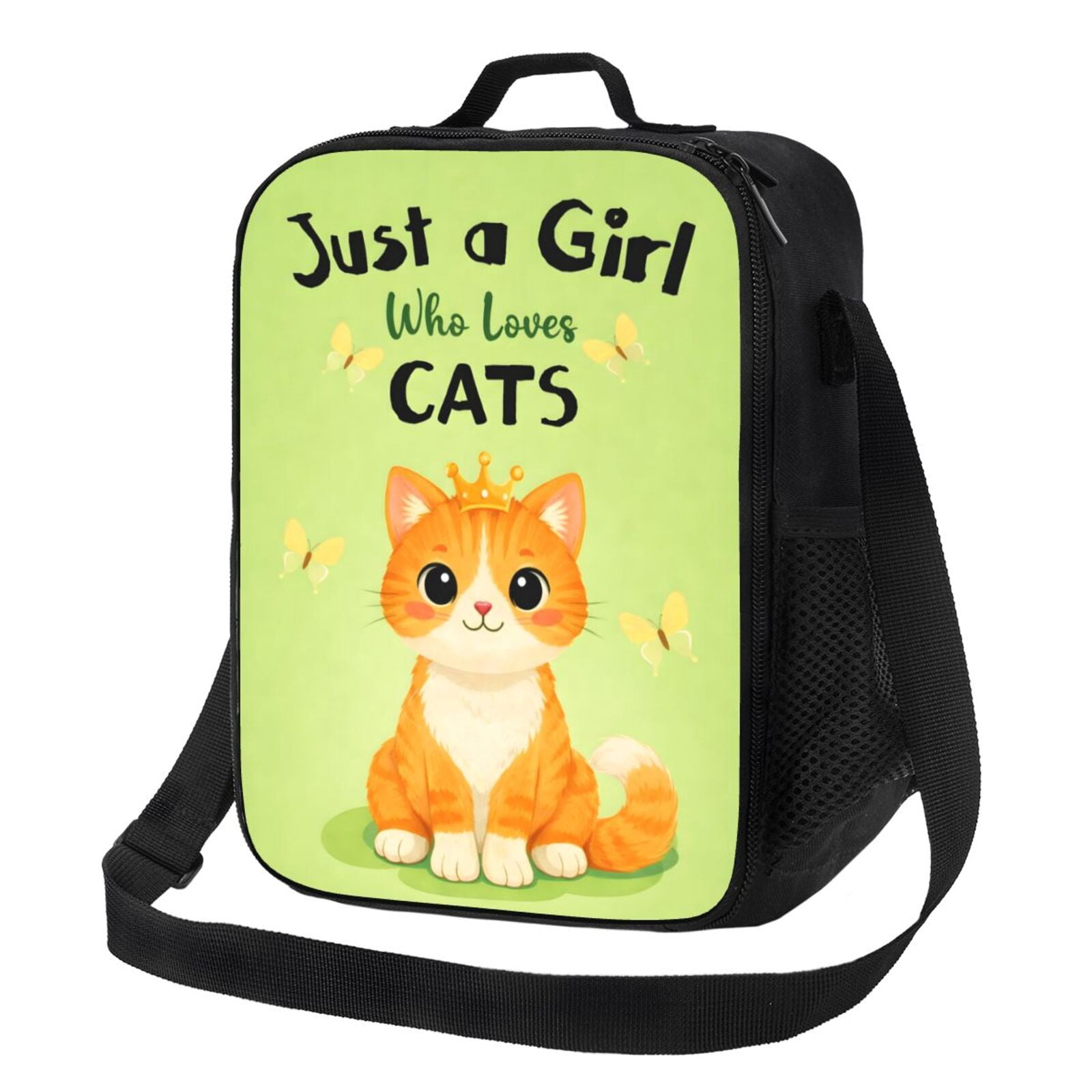 Cute Cat Lunch Bag Insulated Thermal Box with Shoulder Strap & Handle ...