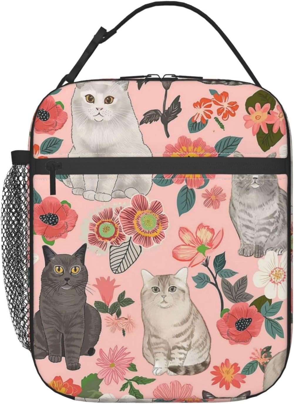 Cute Cat Lunch Box for Adults Women Floral Kitten Lunch Box Insulated ...
