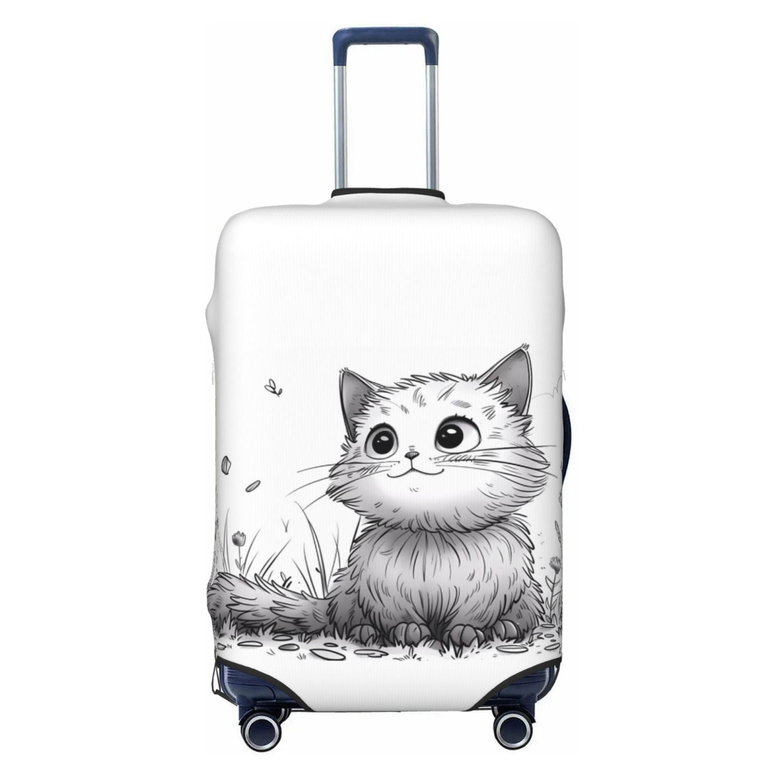 Cute Cat Meadow Sketch Luggage Cover Anti Scratch, Elastic Suitcase ...