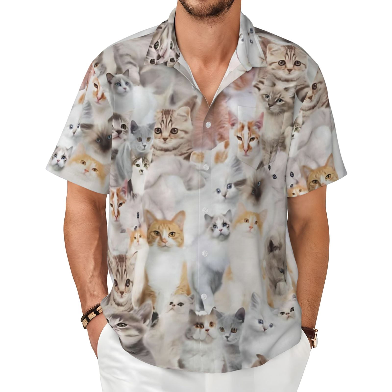 Cute Cat Men'S Short-Sleeved Shirts with All-Over Prints for Indoor and ...