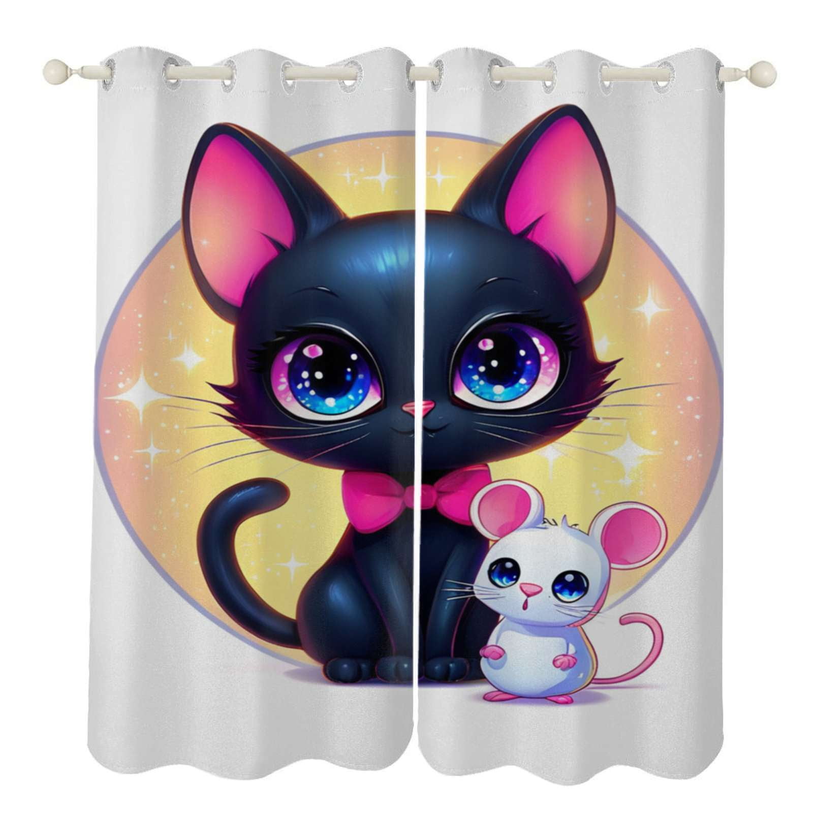 Cute Cat Mouse Glow Sunshade Curtains Home Bedroom Living Room Dining ...