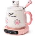 Cute Cat Mug Set, Beverage Cup Warmer for Desk Home Office with Three ...