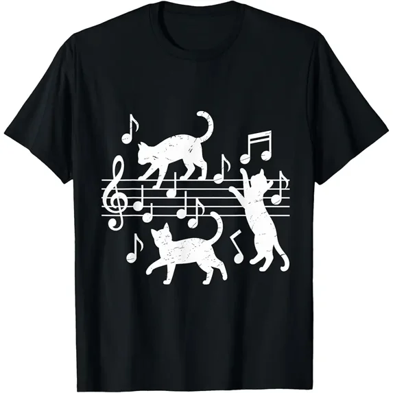 Cute Cat Music Notes Graphic for Musician Lovers Unisex Short Sleeve ...
