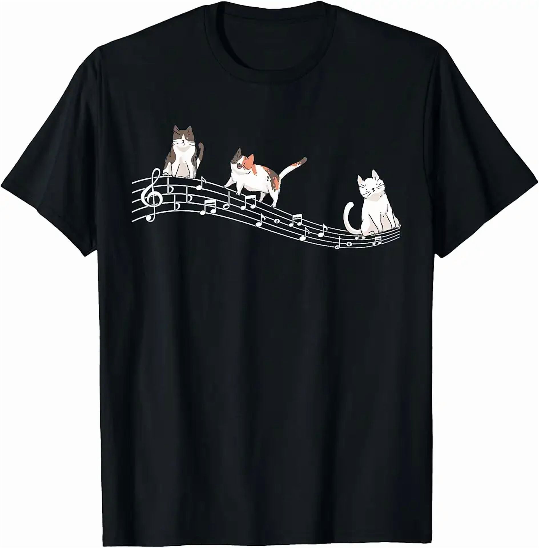 Cute Cat Music Notes Graphic for Musician Unisex Cotton T-Shirt ...