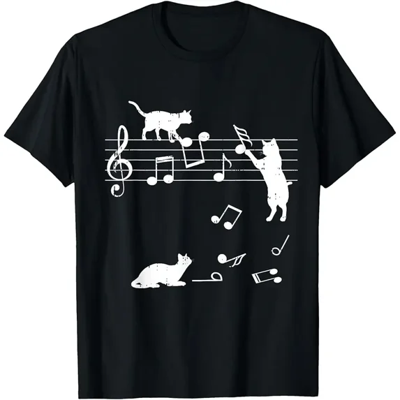 Cute Cat Musical Notes Graphic for Music Teacher Women Casual T-Shirt ...