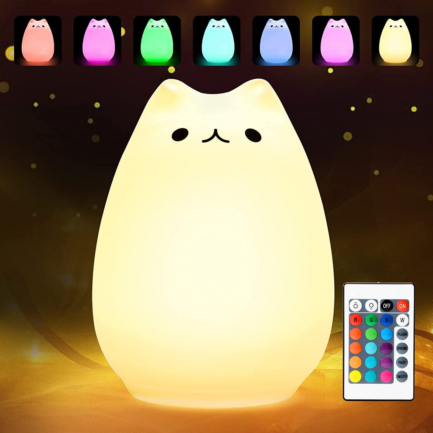 Cute Cat Night Light, Squishy Led Cat Lamp with Remote, Kitty Cat Touch ...