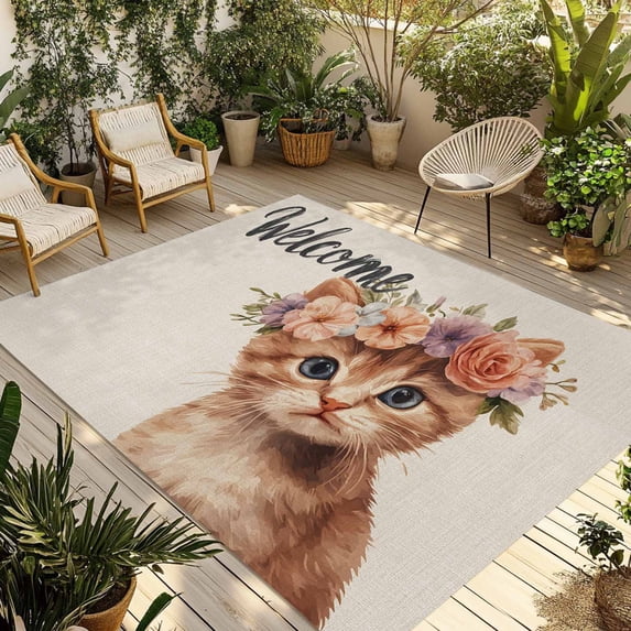 Cute Cat Outdoor Rug, Garland Non-Slip Area Rugs Carpet Breathable ...