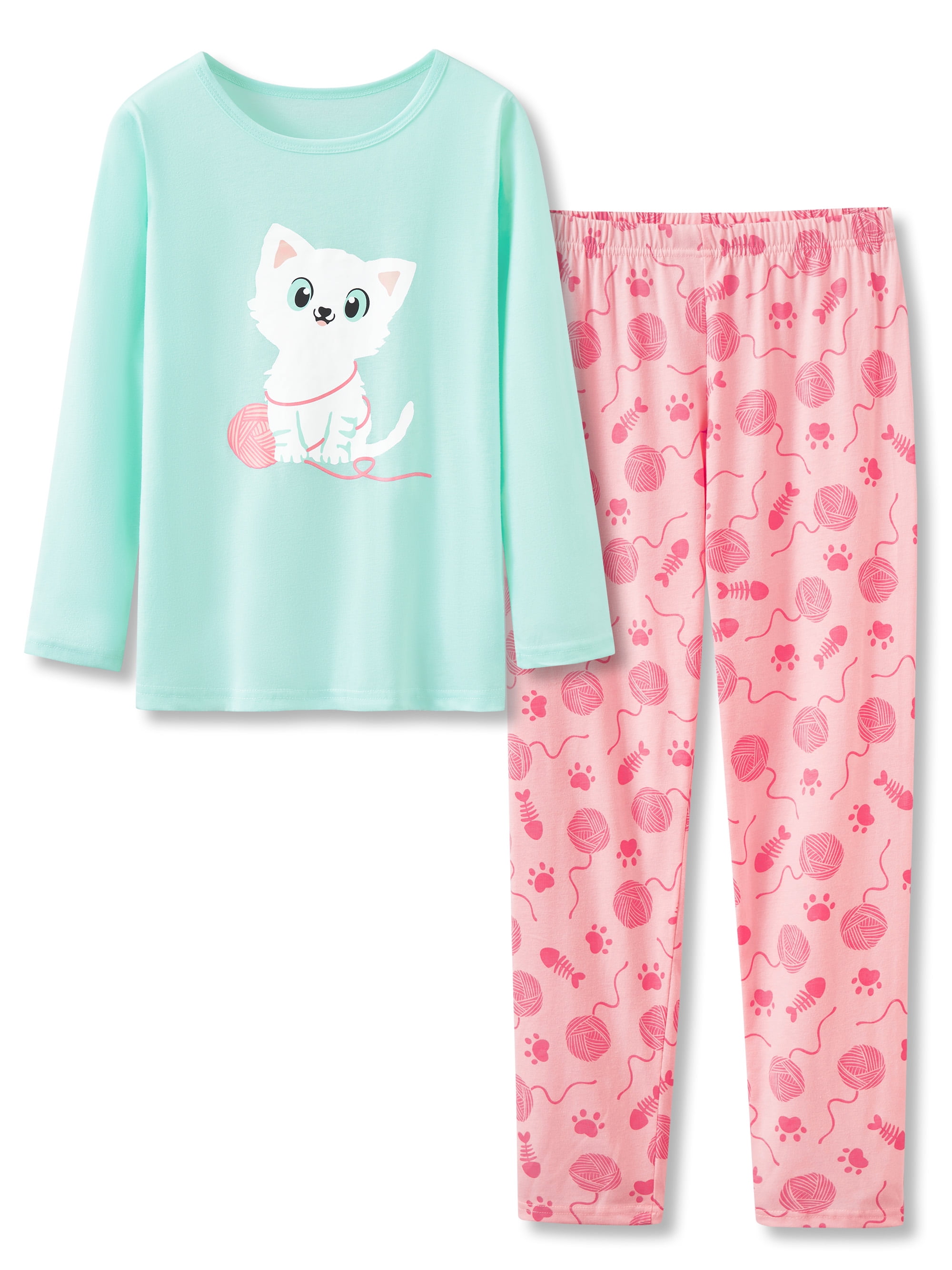 Cute Cat Pajamas for Little & Big Girls – Kids Fall / Winter Long ...