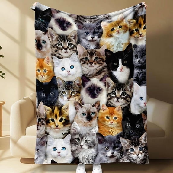 Cute Cat Pattern Blanket, Soft Comfortable Throw Blanket, Air ...