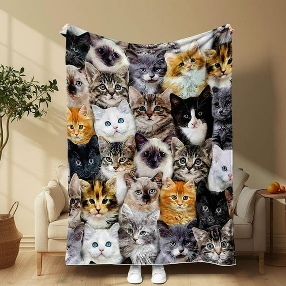 Cute Cat Pattern Blanket, Soft Comfortable Throw Blanket, Air ...