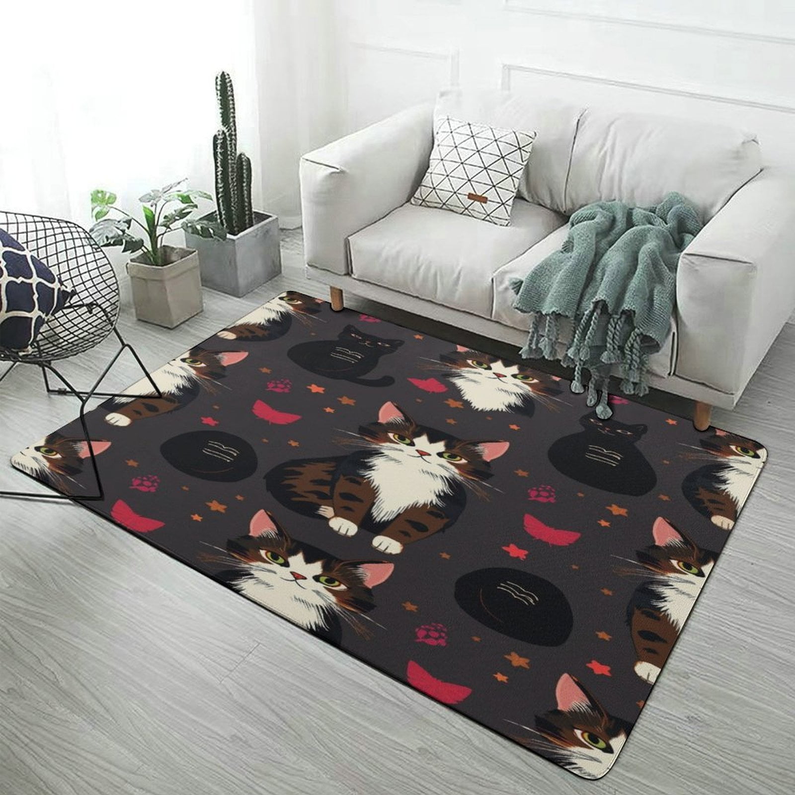 Cute Cat Pattern Design Light Luxury Home Carpets Living Room Ration ...
