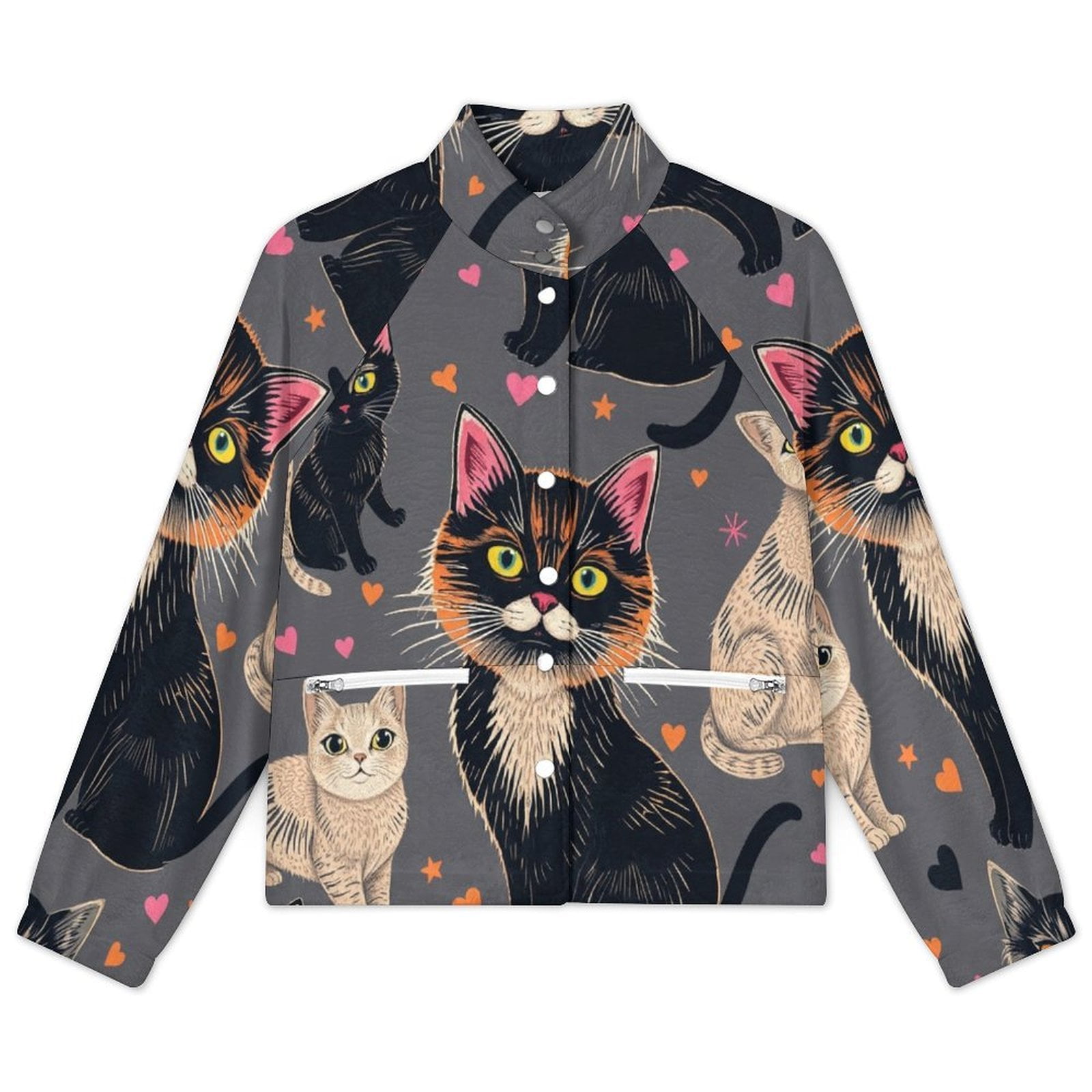 Cute Cat Pattern Design Warm Plush Jacket Women Autumn Winter Long ...