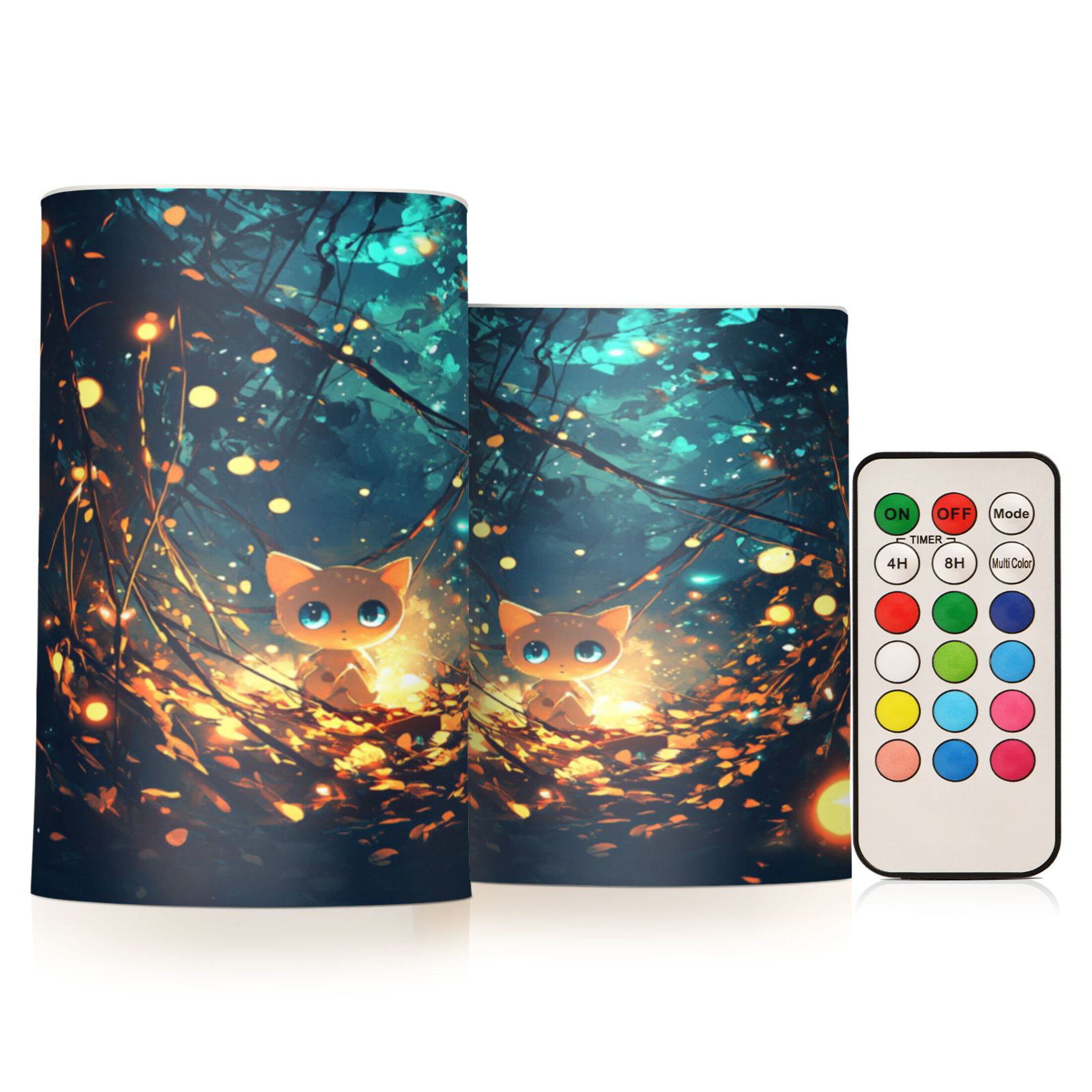 Cute Cat Pattern Flameless LED Candle Set with Remote, Battery Operated ...