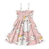 Cute Cat Pattern Girls' Casual Dresses 2Y-8Y Sleeveless Ruffle Neck for ...