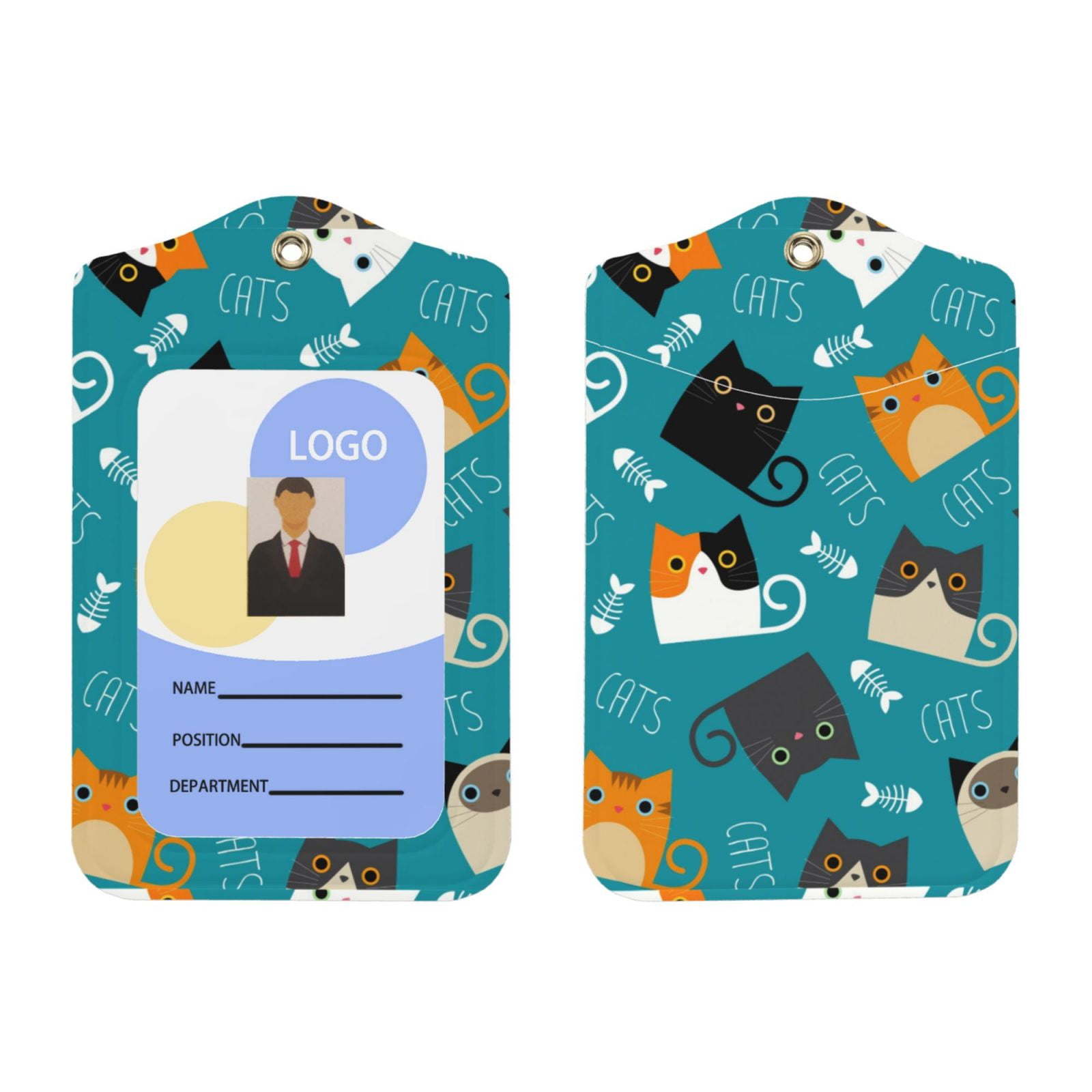 Cute Cat Pattern Id Card Badge Leather Holder Case Protector For Key ...