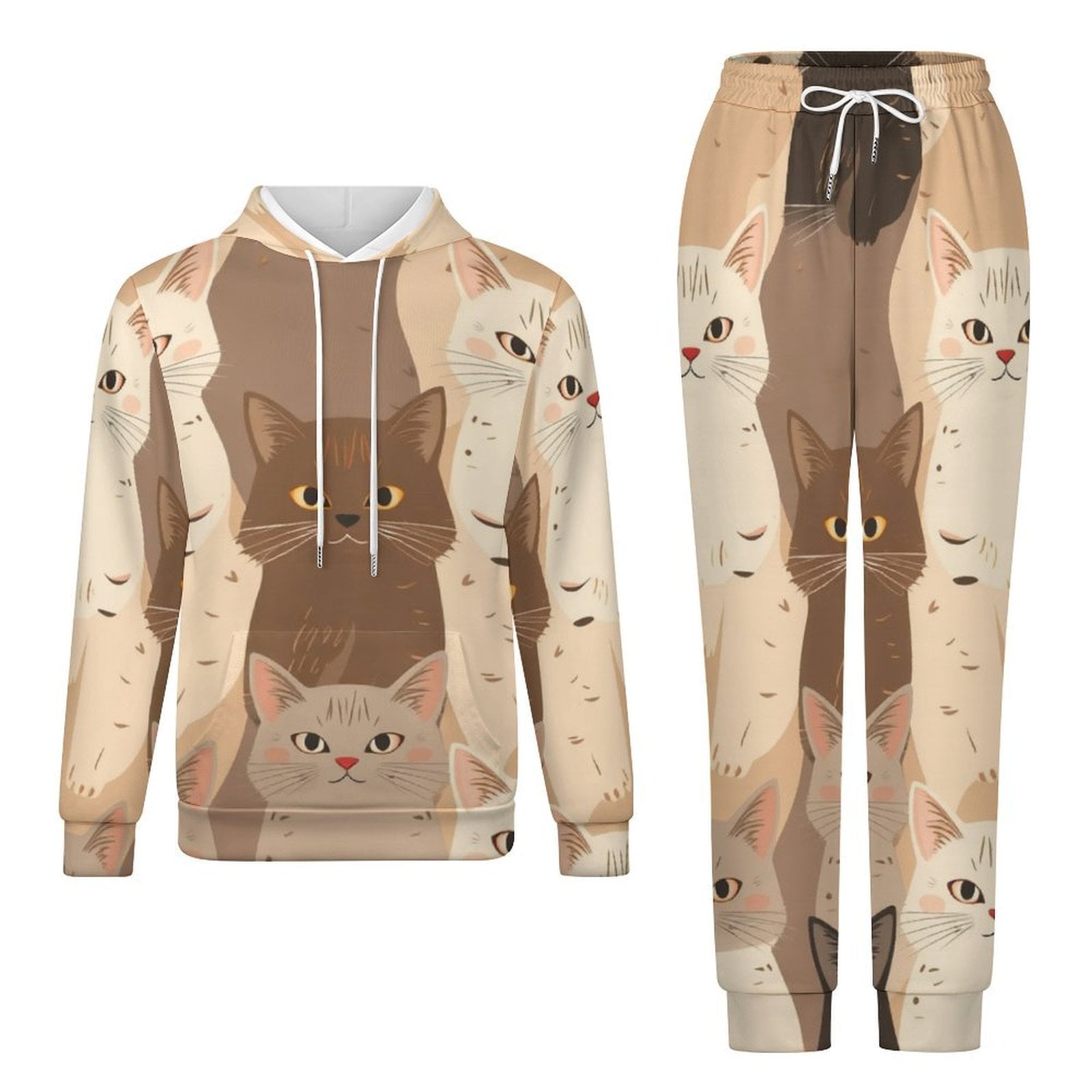 Cute Cat Pattern Repeat Hoodie Pant Suits Men Women Hooded Sweatshirts ...