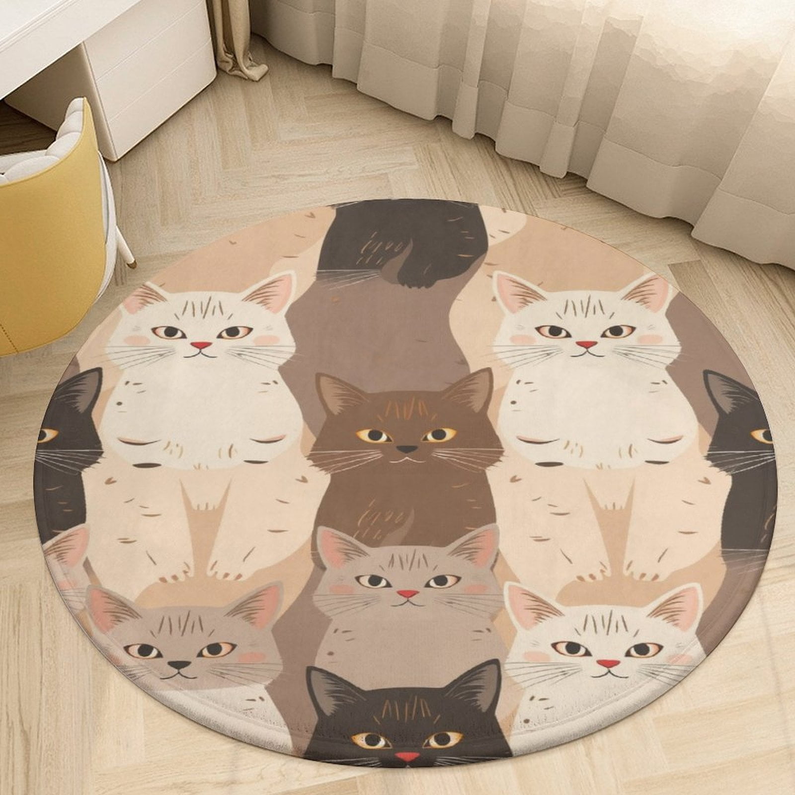 Cute Cat Pattern Repeat Round Rugs Non-slip Area Rug for Living Room ...
