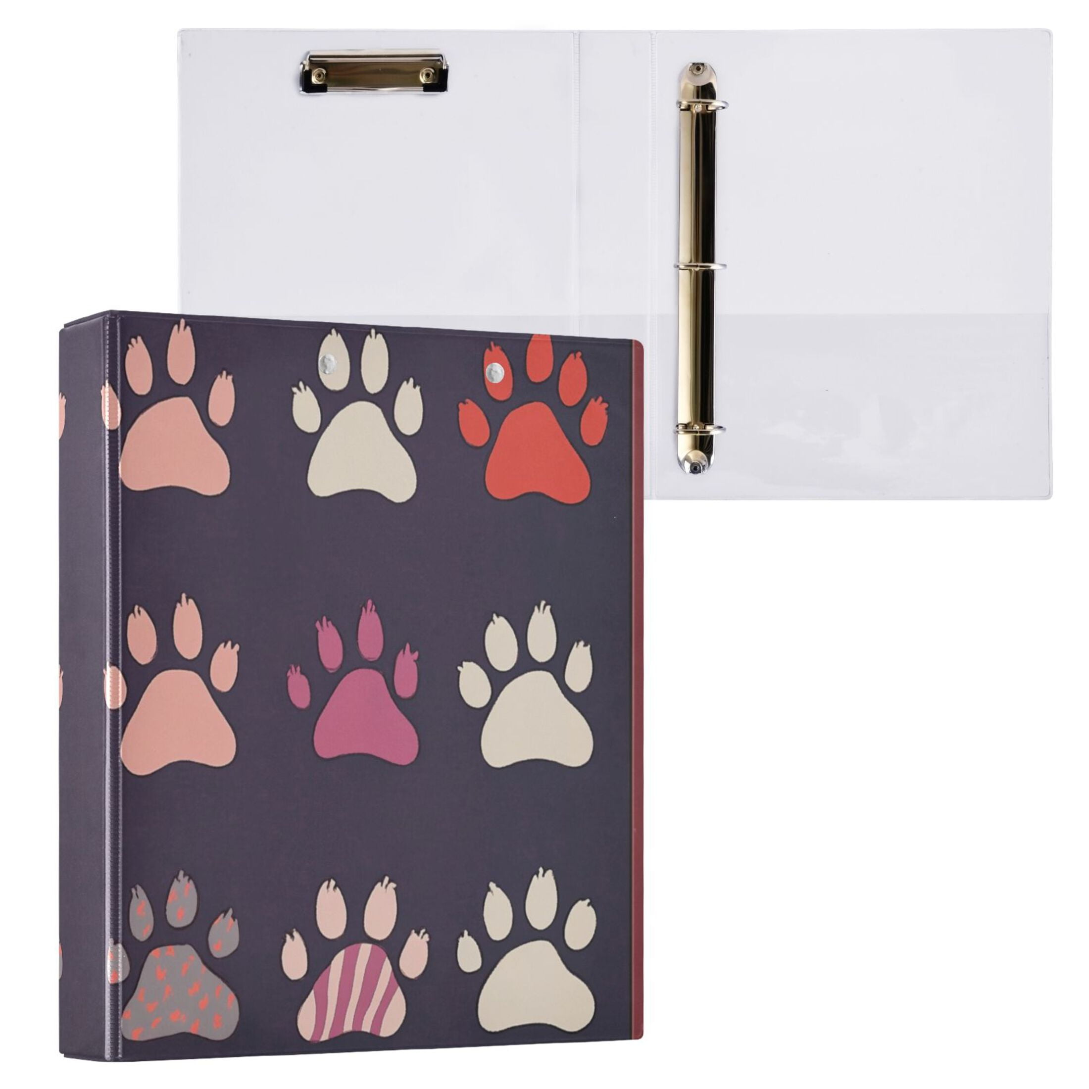 Cute Cat Paw 3 Ring Hardcover Binders 1.5in Round Rings for Letter-Size ...