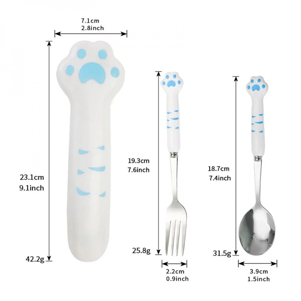 Cute Cat Paw Cutlery Set Stainless Steel Fork Spoon with Storage Box ...