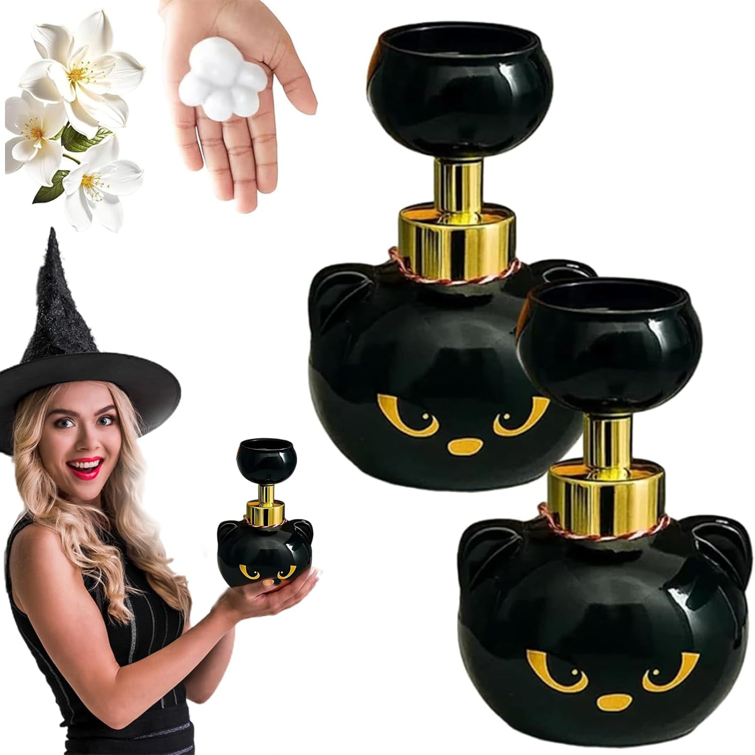 Cute Cat Paw Foam Soap Dispenser, Halloween Black Cat Themed Refillable ...