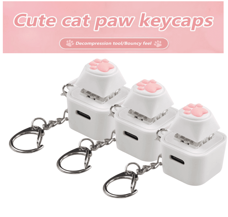 Cute Cat Paw Keycaps Fidget Toys Keychain - Fun Cat Meows Mechanical ...