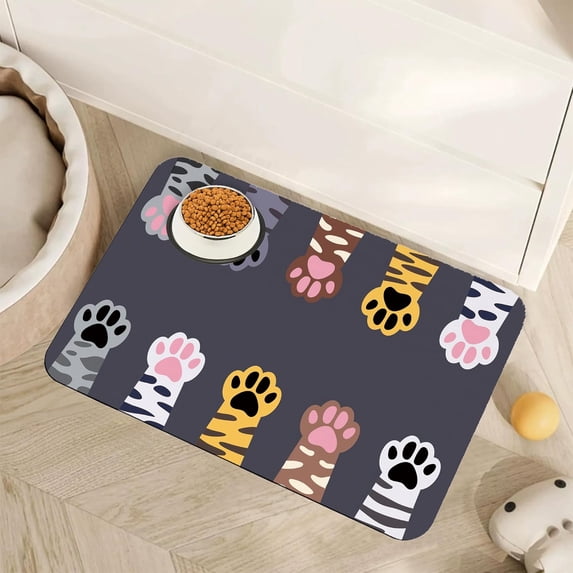 Cute Cat Paw Print Dog Food Mat for Floors,Absorbent Pet Food and Water ...