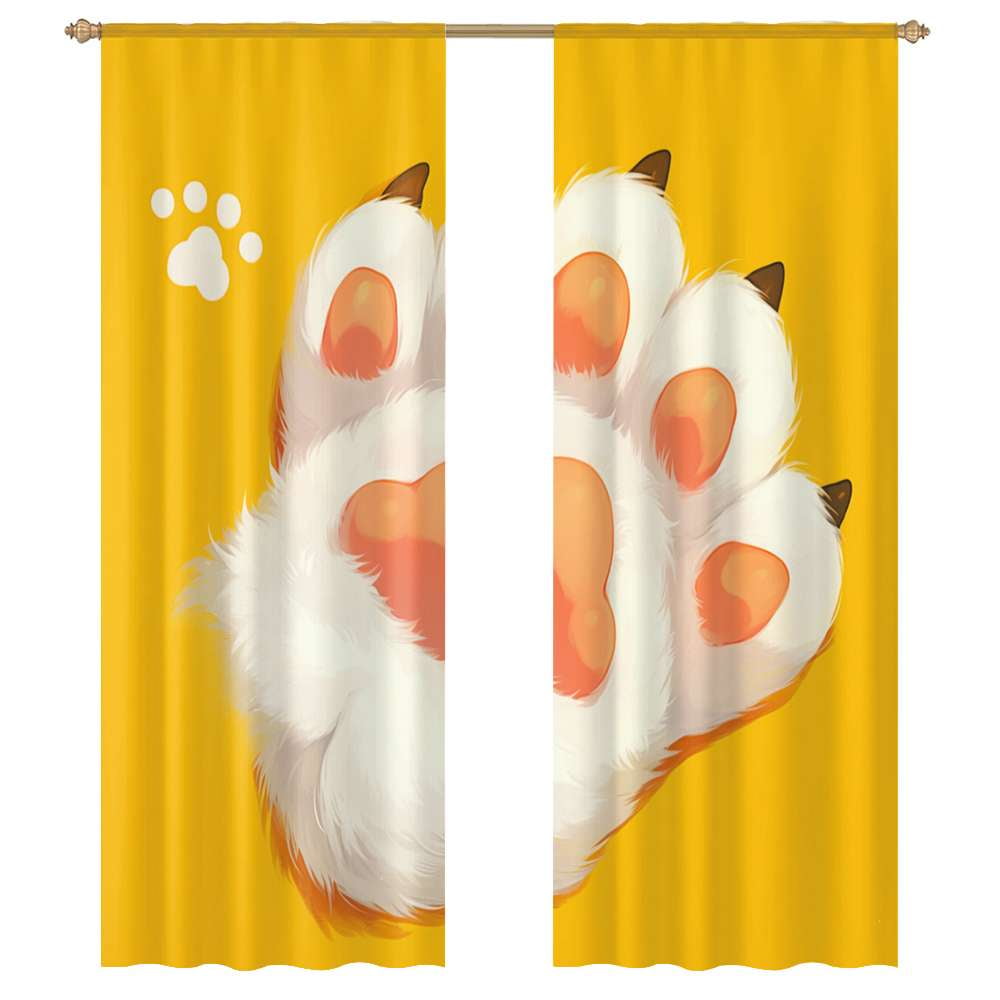 Cute Cat Paw Sheer Voile Curtain Window Tulle Curtains For Living Room ...