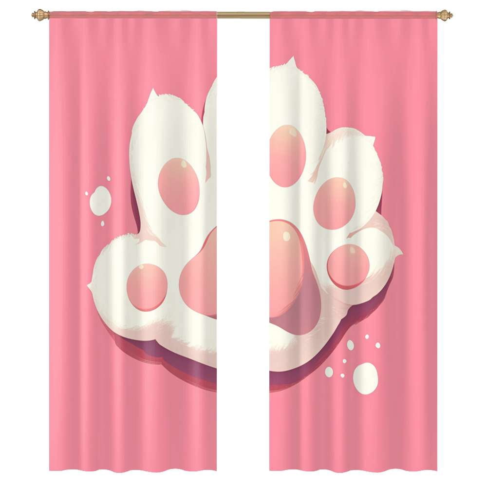 Cute Cat Paw Sheer Voile Curtain Window Tulle Curtains For Living Room ...