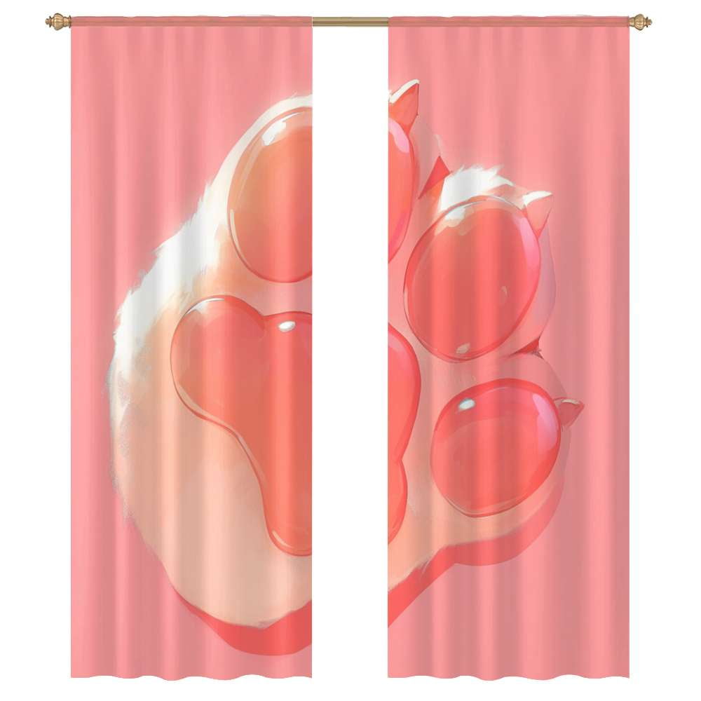 Cute Cat Paw Sheer Voile Curtain Window Tulle Curtains For Living Room ...