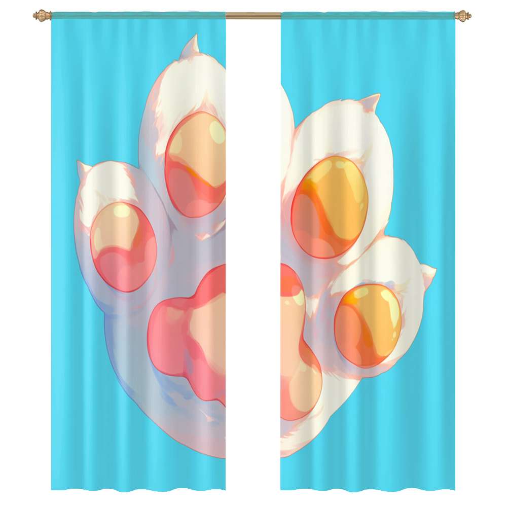 Cute Cat Paw Sheer Voile Curtain Window Tulle Curtains For Living Room ...