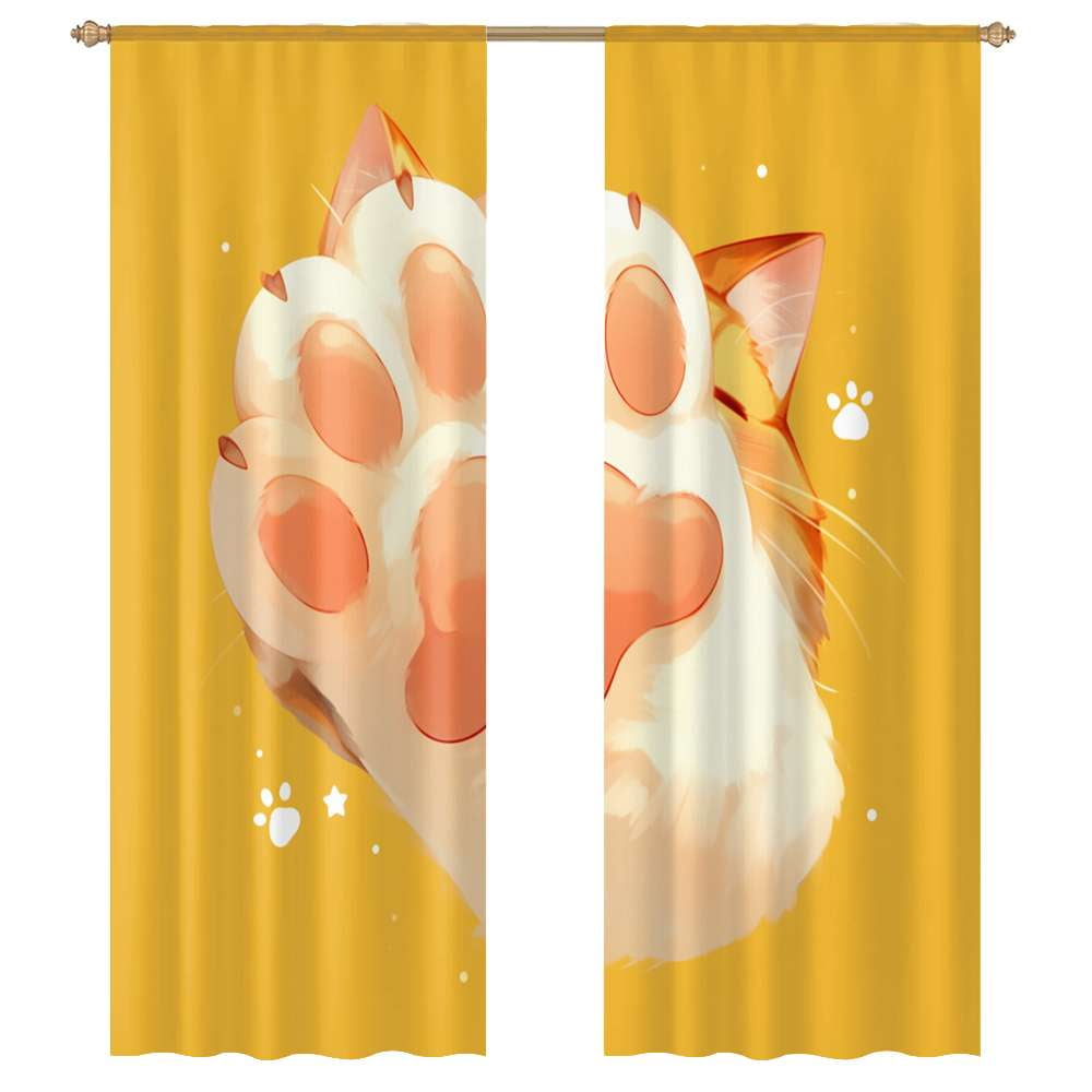 Cute Cat Paw Sheer Window Curtains for Living Room Kitchen Bedroom ...