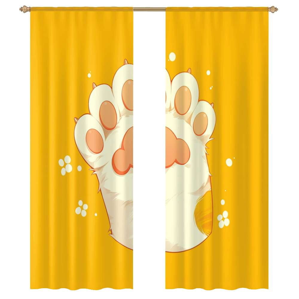 Cute Cat Paw Sheer Window Curtains for Living Room Kitchen Bedroom ...